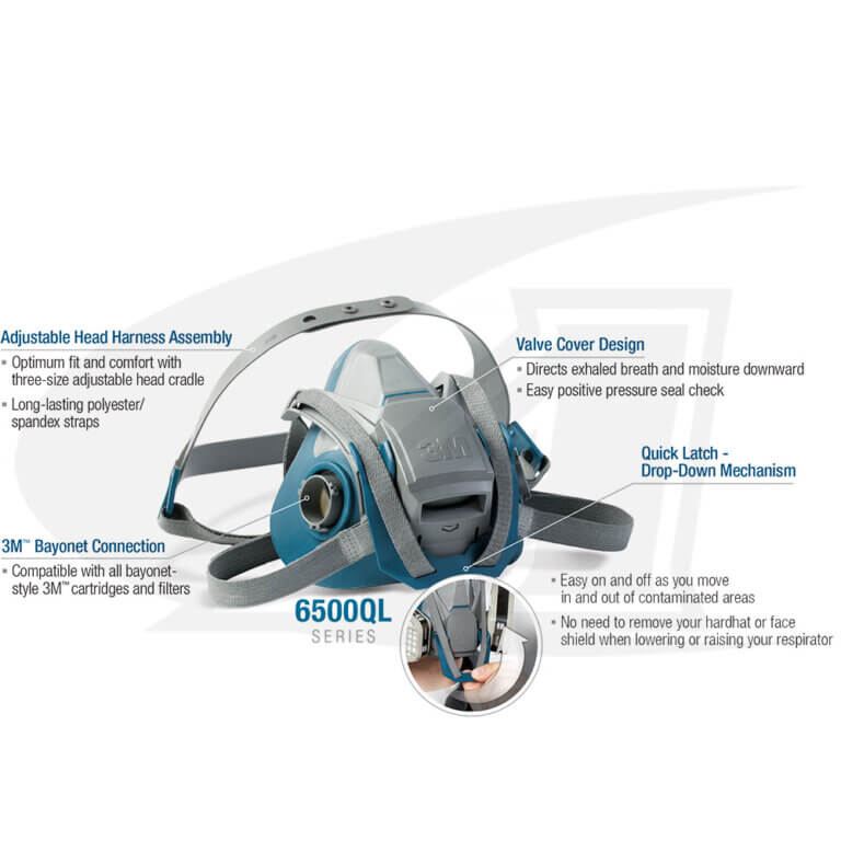 3M™ 6500QL/M Silicone/Nylon Rugged Comfort Reusable Respirator